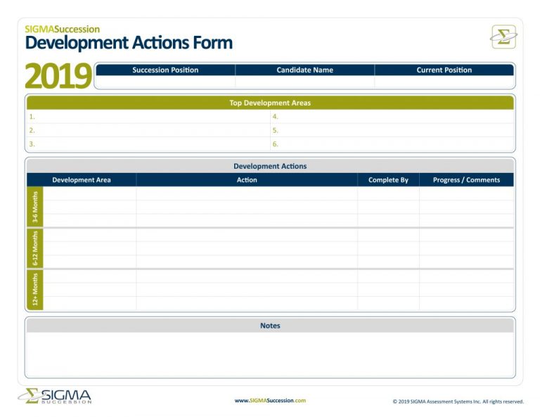 Developmental Actions Form for Succession | Sigma Assessment System