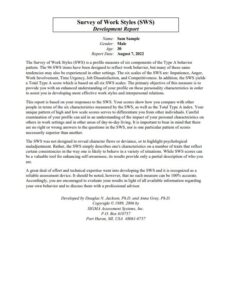 Survey of Workstyles Sample Report | SIGMA Assessment Systems