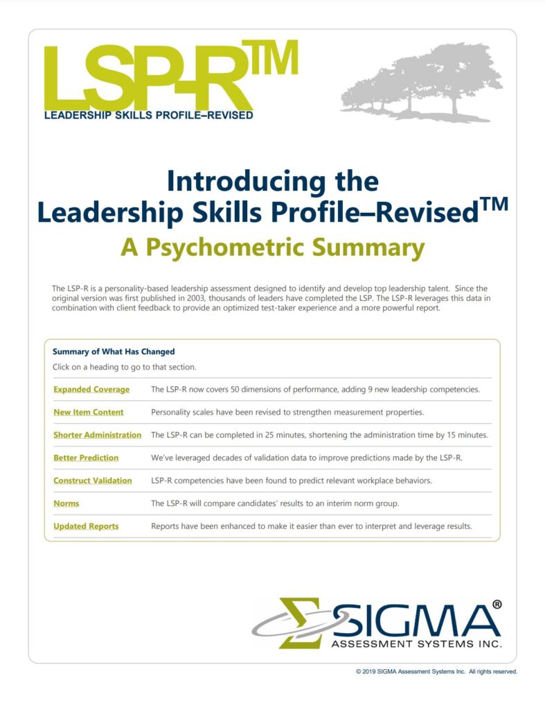LSP-R™ Psychometric Summary | SIGMA Assessment Systems